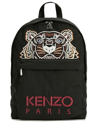 Kenzo Erkek Siyah Logo Nakışlı Sırt Çantası EU