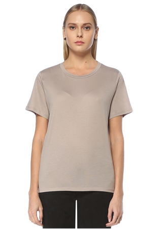 Tru Kadın Vizon Bisiklet Yaka Basic T-shirt Bej M/L EU