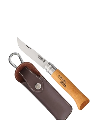 Opinel 8 No Deri Kılıflı Karbon Çelik Çakı Kahverengi EU