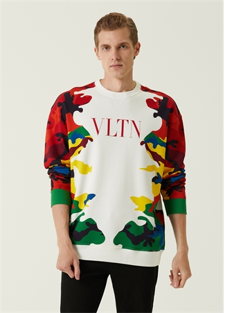 Valentino Erkek VLTN Renkli Kamuflaj Desenli Sweatshirt M EU Valentino Erkek VLTN Renkli Kamuflaj Desenli Sweatshirt M EU