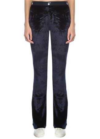 Off-White Kadın Mavi Logo Bantlı Bol Paça Kadife Pantolon M EU