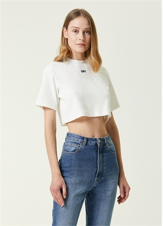 Off-White Kadın Beyaz Bisiklet Yaka Crop T-shirt XS EU Off-White Kadın Beyaz Bisiklet Yaka Crop T-shirt XS EU