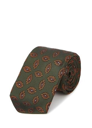 Kiton Erkek Haki Geometrik Desenli İpek Kravat EU