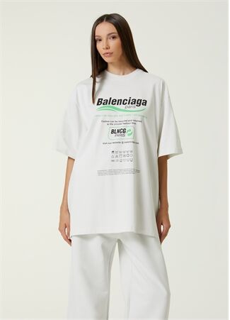 Balenciaga Kadın Beyaz Bisiklet Yaka Logolu T-shirt XXS EU