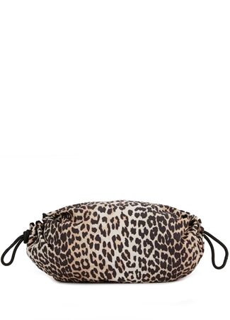 Ganni Kadın Leopar Desenli Omuz Çantası Kahverengi EU