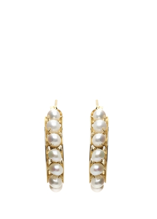 Collection-By İncifer Kadın Halka Formlu İnci Detaylı Altın Rengi Küpe EU