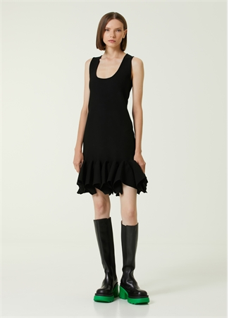 Bottega Veneta Kadın Siyah Volanlı Mini Yün Elbise S EU Bottega Veneta Kadın Siyah Volanlı Mini Yün Elbise S EU