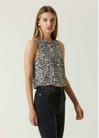 CK Jeans Kadın AOP Reptile Crop Bej Desenli Atlet S EU