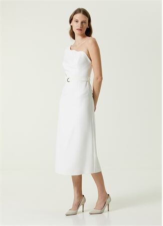 Filiarmi Kadın Ricarda Beyaz Tek Kol Midi İpek Kokteyl Elbise 36 EU