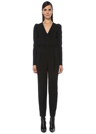 Red Valentino Kadın Siyah V Yaka Beli Fiyonk Detaylı Maksi Tulum 38 IT