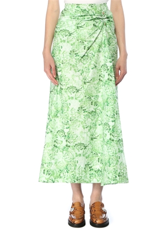 Ganni Kadın Yeşil Yüksek Bel Çiçekli Midi Etek 36 FR