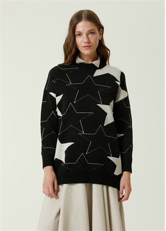 Beymen Club Kadın Oversize Siyah Ekru Yıldız Desenli Kazak XS Beymen Club Kadın Oversize Siyah Ekru Yıldız Desenli Kazak XS