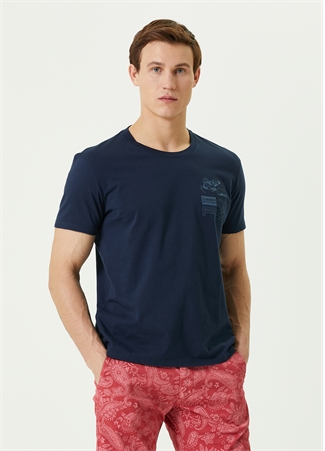 Etro Erkek Lacivert Bisiklet Yaka Logolu T-shirt S EU Etro Erkek Lacivert Bisiklet Yaka Logolu T-shirt S EU