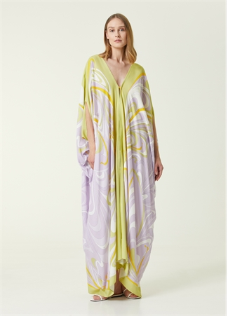 Emilio Pucci Mare Kadın Lila V Yaka Desenli Maksi Kaftan Mor EU Emilio Pucci Mare Kadın Lila V Yaka Desenli Maksi Kaftan Mor EU