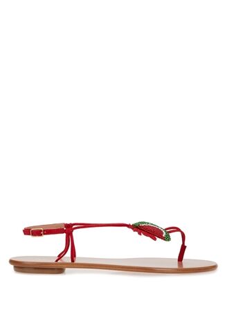 Aquazzura Kadın Patillita Boncuk İşlemeli Deri Sandalet Kırmızı 38 EU