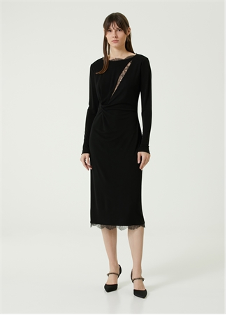 Tom Ford Kadın Siyah Dantelli Midi Krep Jersey Elbise 36 IT Tom Ford Kadın Siyah Dantelli Midi Krep Jersey Elbise 36 IT