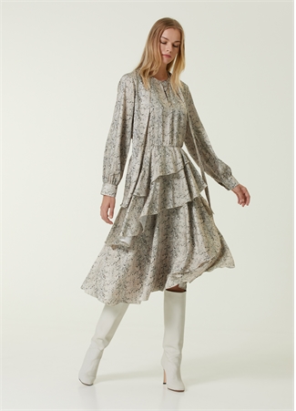 Beymen Collection Kadın Bej Yılan Desenli Volanlı Midi Elbise 42 Beymen Collection Kadın Bej Yılan Desenli Volanlı Midi Elbise 42