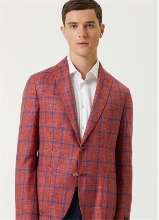 Pal Zileri Erkek Bordo Mavi Kareli Ceket 54 IT