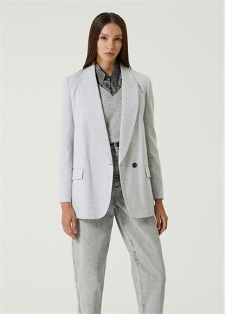 Brunello Cucinelli Kadın Gri Kırlangıç Yaka Tek Düğmeli Ceket 38 IT