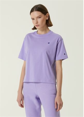 Champion Kadın Mor Logo Nakışlı Bisiklet Yaka T-shirt S EU