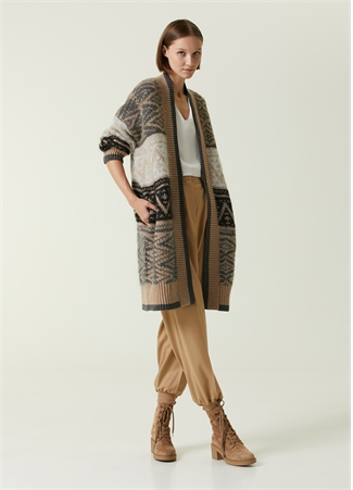 Brunello Cucinelli Kadın Camel Jakarlı Uzun Hırka Kahverengi M EU