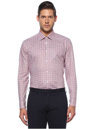 Pal Zileri Erkek Bordo Kareli Modern Yaka Gömlek 42 IT