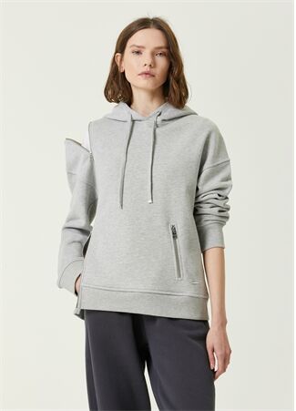 Qollanchi Kadın Buller Zip Gri Kapüşonlu Sweatshirt S EU