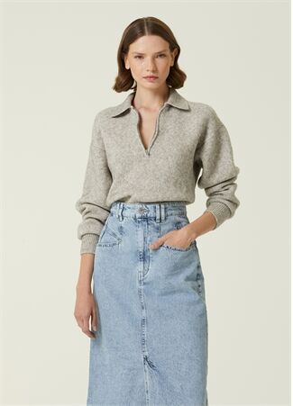 Isabel Marant Kadın Bej Polo Yaka Fermuarlı Kazak 34 FR Isabel Marant Kadın Bej Polo Yaka Fermuarlı Kazak 34 FR