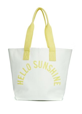 Beymen Hello Sunshine Kadın Beyaz Sarı Yazı Baskılı Alışveriş Çantası Bej EU