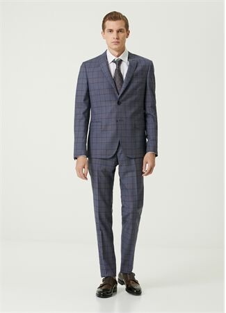 Palzileri Lab Erkek Mavi Kareli Kelebek Yaka Yün Takım 50 IT