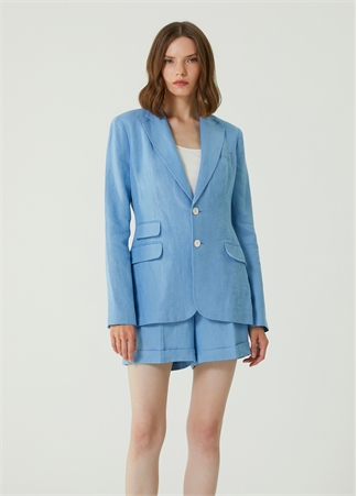 Polo Ralph Lauren Kadın Mavi Kelebek Yaka Keten Blazer 8 US