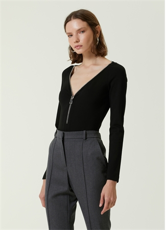 Alexander McQueen Kadın Siyah V Yaka Fermuarlı Body 42 IT Alexander McQueen Kadın Siyah V Yaka Fermuarlı Body 42 IT
