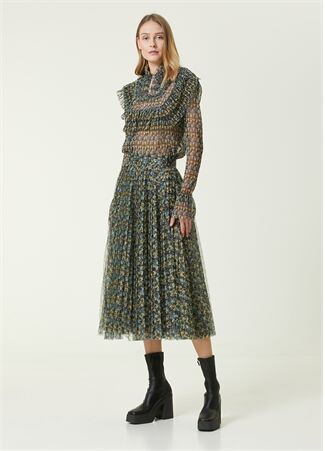 Philosophy di Lorenzo Serafini Kadın Mavi Çiçekli Pilili Midi Tül Etek 42 IT