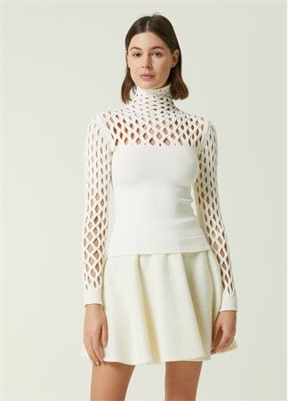 Valentino Kadın Beyaz Balıkçı Yaka Lazer Kesimli Kazak S EU Valentino Kadın Beyaz Balıkçı Yaka Lazer Kesimli Kazak S EU