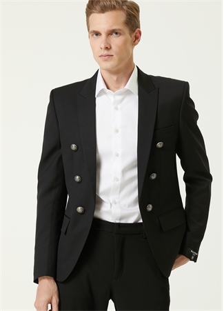 Balmain Erkek Siyah Düğme Detaylı Yün Ceket 50 IT Balmain Erkek Siyah Düğme Detaylı Yün Ceket 50 IT