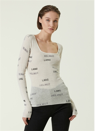 Helmut Lang Kadın Ekru Logo Detaylı Yün Bluz Bej XS EU Helmut Lang Kadın Ekru Logo Detaylı Yün Bluz Bej XS EU