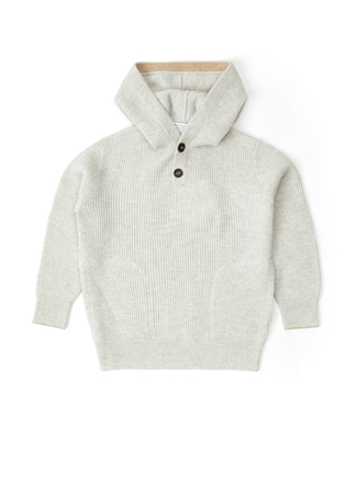 Brunello Cucinelli Erkek Çocuk Gri Kapüşonlu Yün Sweatshirt 2 Yaş EU