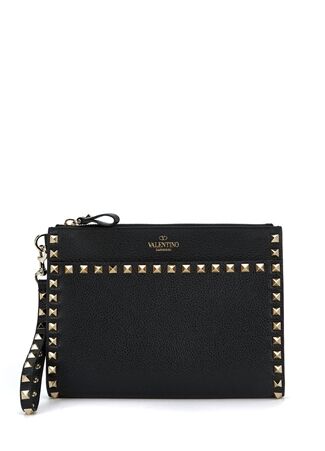 Valentino Garavani Kadın Rockstud Siyah Deri El Portföyü EU Valentino Garavani Kadın Rockstud Siyah Deri El Portföyü EU