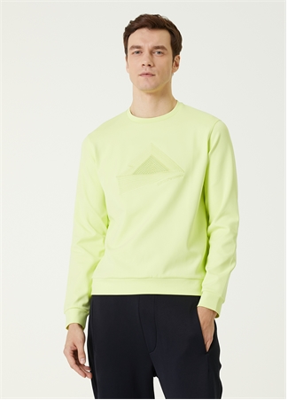 Emporio Armani Erkek Neon Sarı Logo Nakışlı Kazak M EU