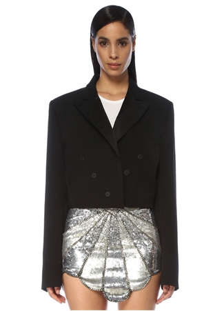 The Attico Kadın Siyah Kelebek Yaka Cropped Abiye Ceket 42 IT