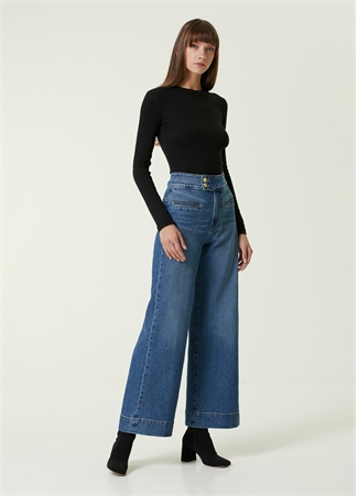 Frame Denim Kadın Le Pixie Hardy Wide Leg Mavi Jean Pantolon 25 US