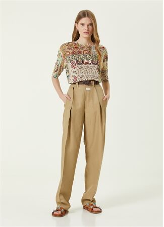 Etro Kadın Bej Yüksek Bel Pilili Keten Pantolon 38 IT Etro Kadın Bej Yüksek Bel Pilili Keten Pantolon 38 IT