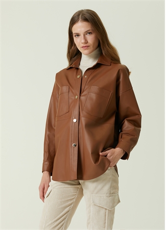 Beymen Club Kadın Oversize Taba Deri Gömlek Turuncu XS Beymen Club Kadın Oversize Taba Deri Gömlek Turuncu XS