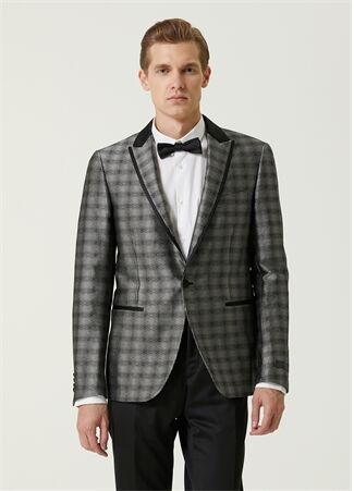 Pal Zileri Erkek Gri Desenli Kelebek Yaka Ceket Siyah 50 IT