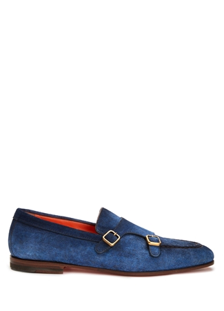 Santoni Erkek Mavi Çift Kemer Detaylı Deri Loafer 0.5 Uk Santoni Erkek Mavi Çift Kemer Detaylı Deri Loafer 0.5 Uk