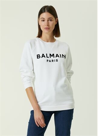 Balmain Kadın Beyaz Logo Baskılı Sweatshirt S EU