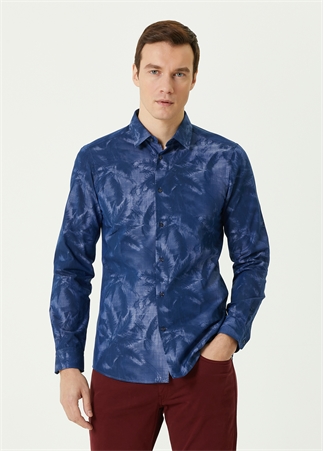 Palzileri Lab Erkek Lacivert Yaprak Desenli Gömlek 39 IT Palzileri Lab Erkek Lacivert Yaprak Desenli Gömlek 39 IT