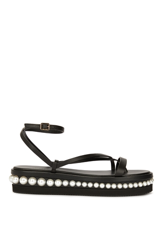 Jimmy Choo Kadın Siyah İnci Detaylı Deri Sandalet 36 EU