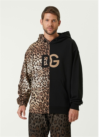 Dolce&Gabbana Erkek Siyah Kapüşonlu Leopar Desen Detaylı Sweatshirt 44 IT Dolce&Gabbana Erkek Siyah Kapüşonlu Leopar Desen Detaylı Sweatshirt 44 IT