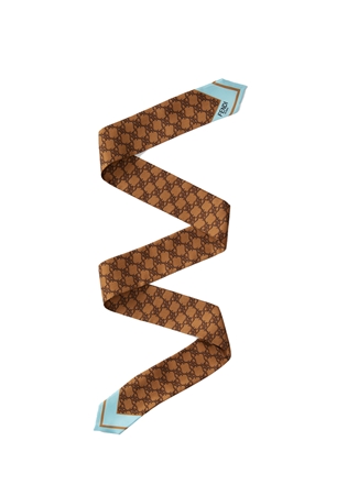 Fendi Kadın Camel Logo Jakarlı İpek Fular Kahverengi EU